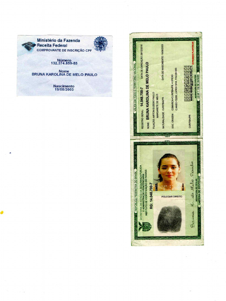 RG e CPF BRUNA | PDF