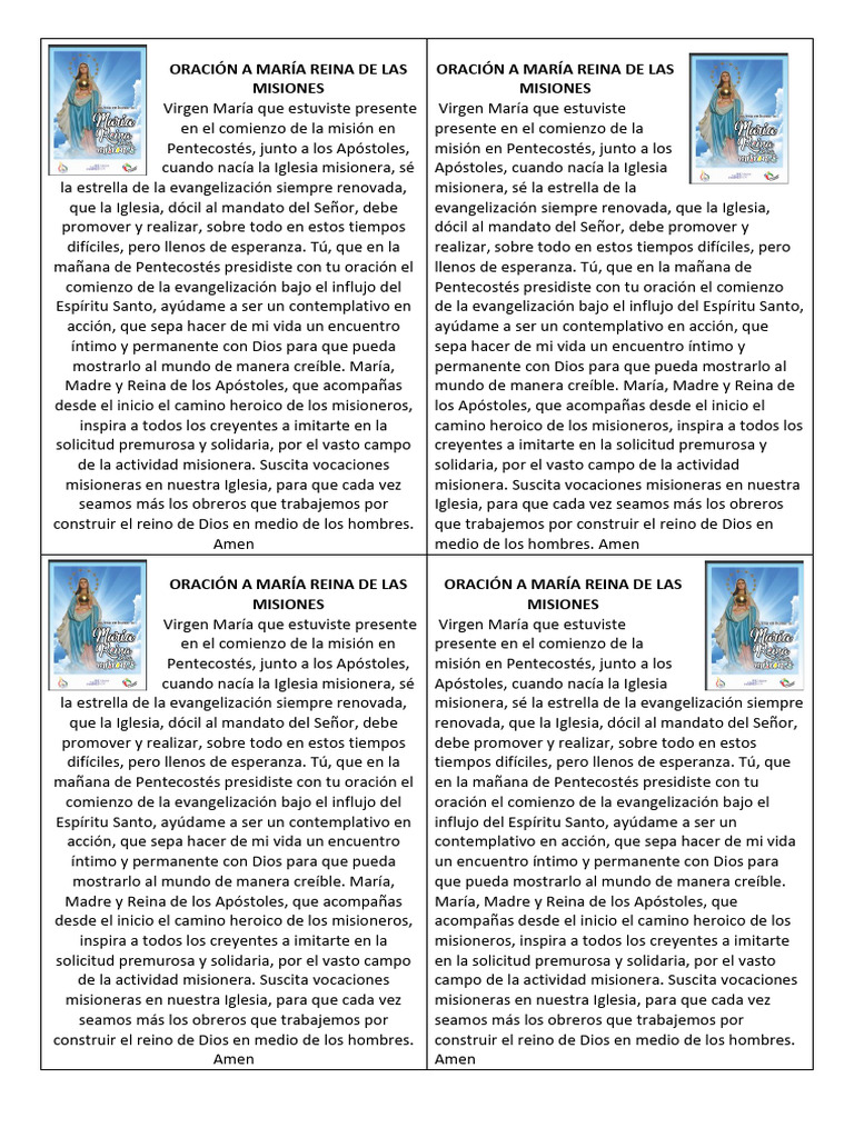Oración a María Reina de las Misiones | PDF | Oración | María, madre de ...