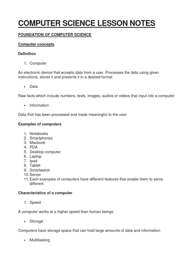 Computer Science Lesson Overview | PDF | Information | Computer Data ...