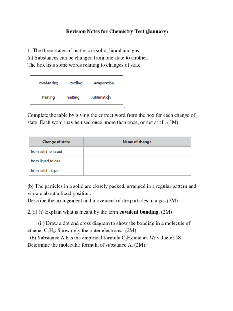 Revision Notes for Jan Test | PDF | Molecules | Chemical Bond
