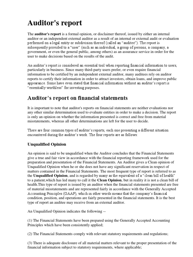 Auditor's Report | Auditor's Report | Going Concern