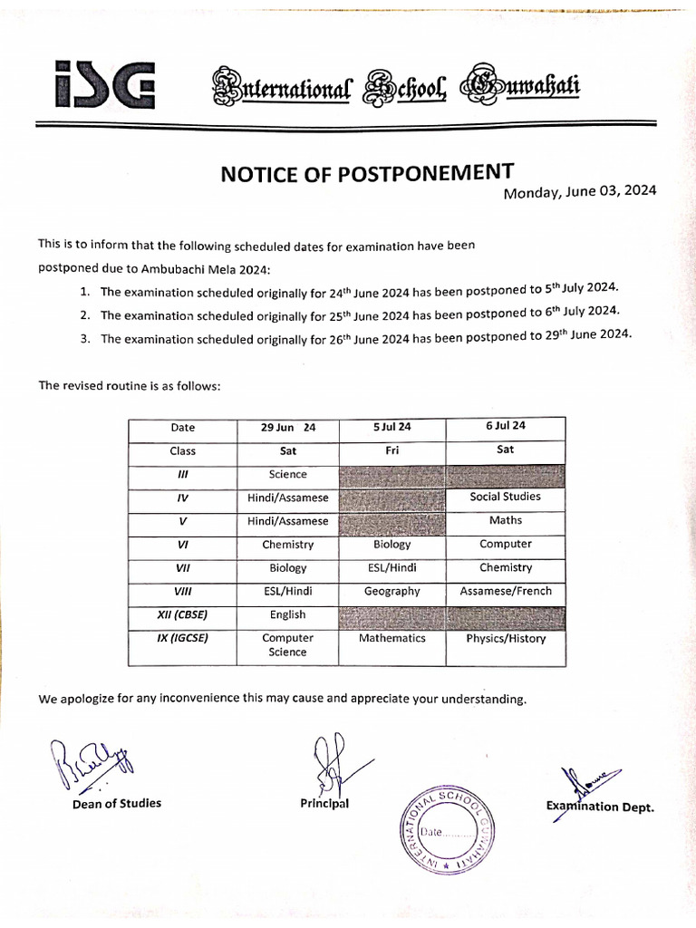 Notice of Postponement FA 2024 | PDF