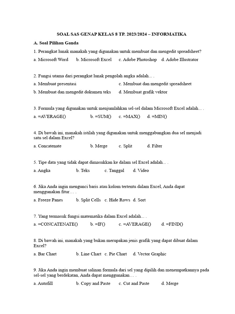 Soal Tik Sas Genap Kelas 8 TP.2023.2024 | PDF