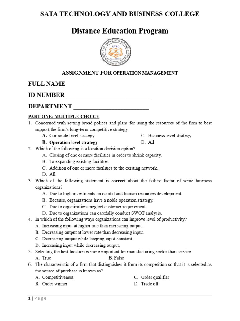 Operation Management Assignment | PDF | Factors Of Production | Business