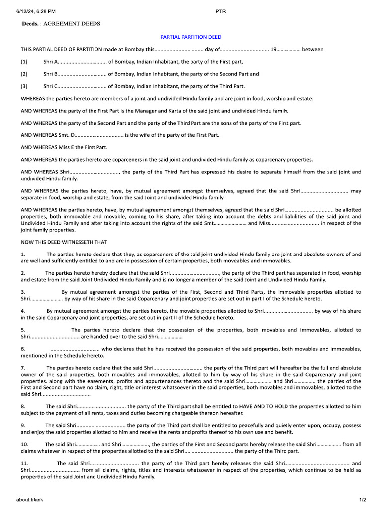Partial Partition Deed | PDF