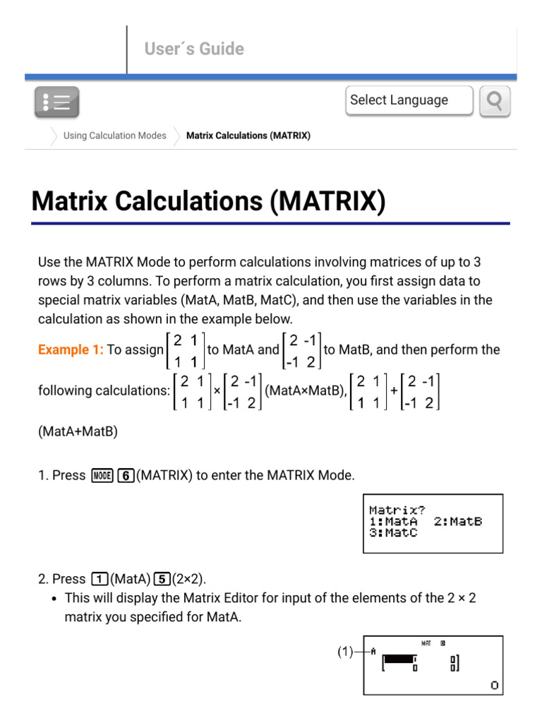 Matrix Calculations (MATRIX) | PDF | Matrix (Mathematics) | Algebra