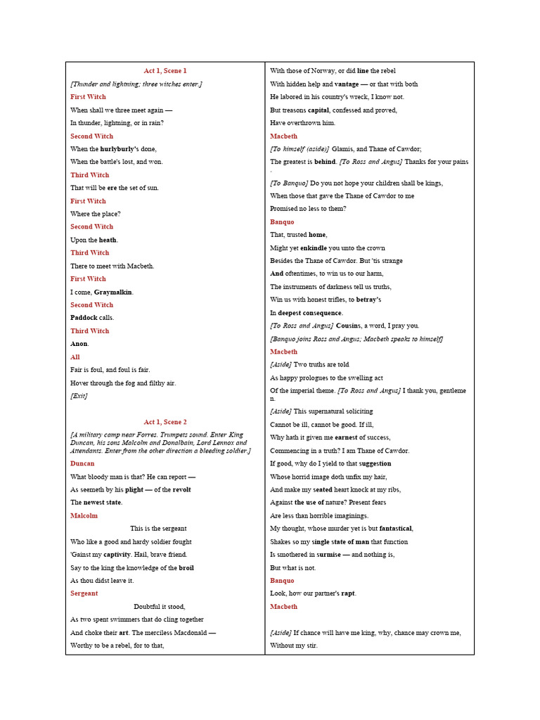 Act 1 Shakespear Macbeth Worksheet | Download Free PDF | Macbeth