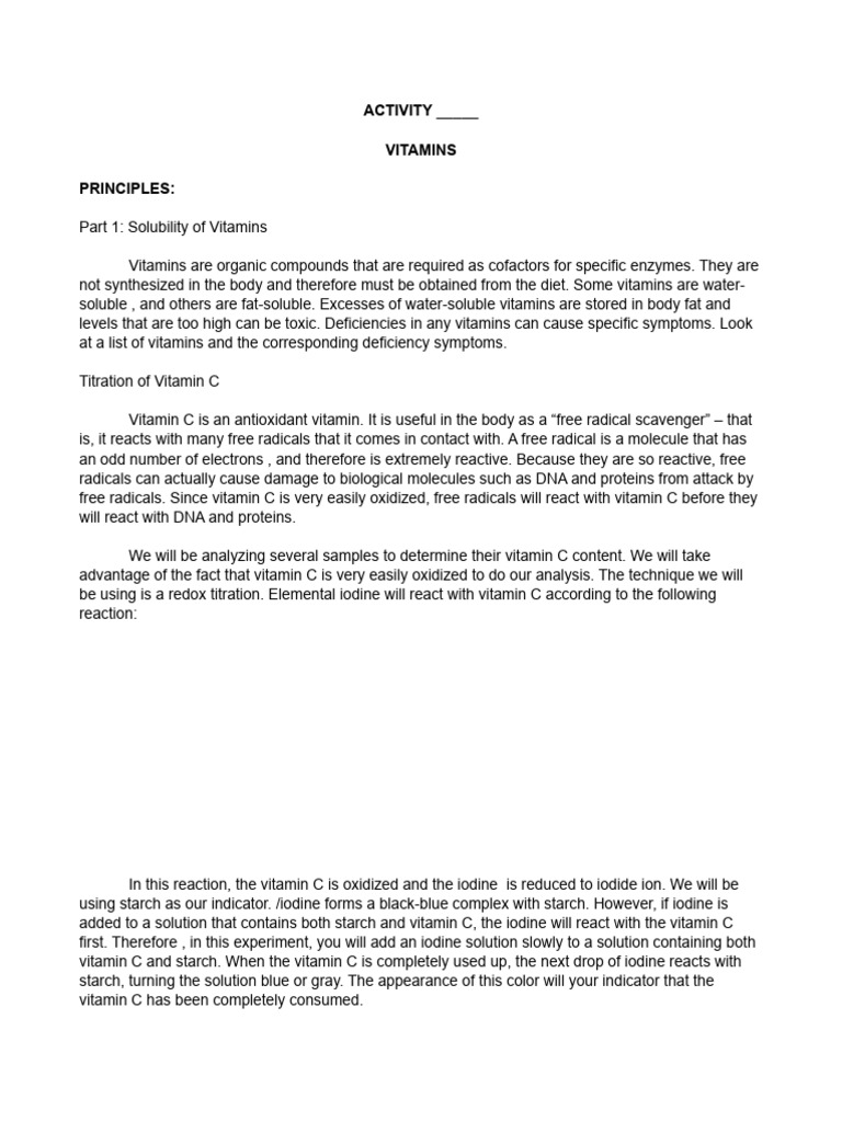 Vitamins | Download Free PDF | Chemical Reactions | Antioxidant