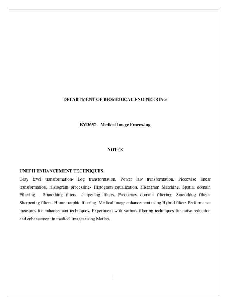 BM3652 - MIP - Unit 2 Notes | PDF | Digital Signal Processing | Vision