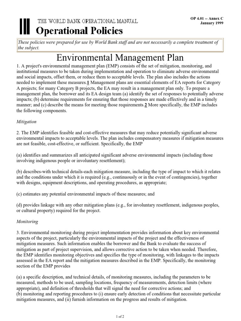 Environmental Management Plan | PDF | Environmental Monitoring