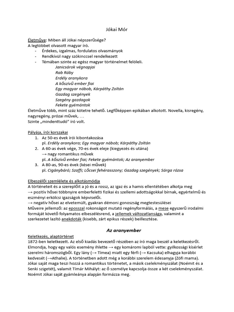 Jókai Mór. Az Aranyember | PDF