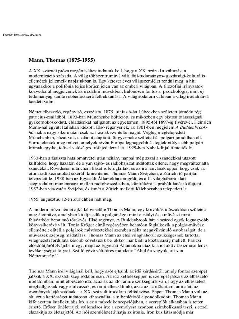 Thomas Mann Mário És A Varázslo | PDF