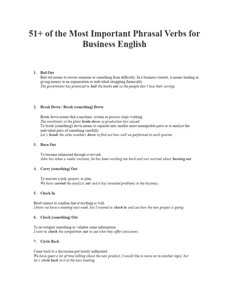 51+ of the Most Important Phrasal Verbs for Business English | PDF ...