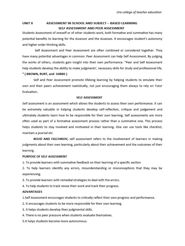 Self and Peer Assessment in Education | PDF | Educational Assessment ...