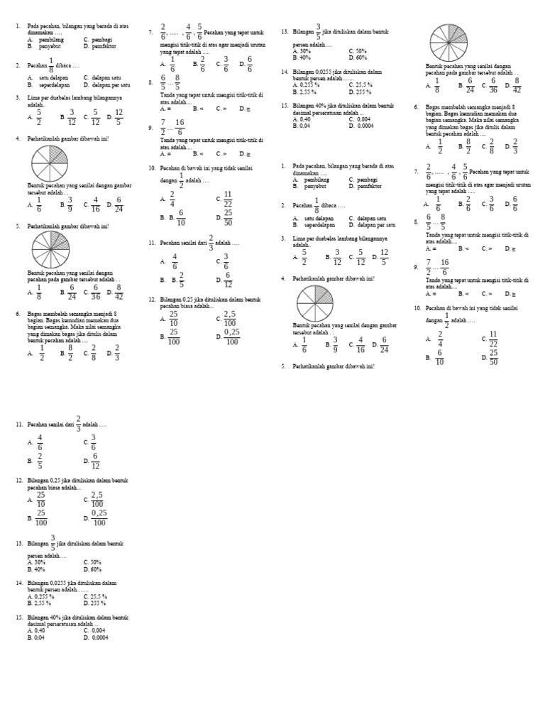 Soal MTK Pecahan Kelas 4 | PDF
