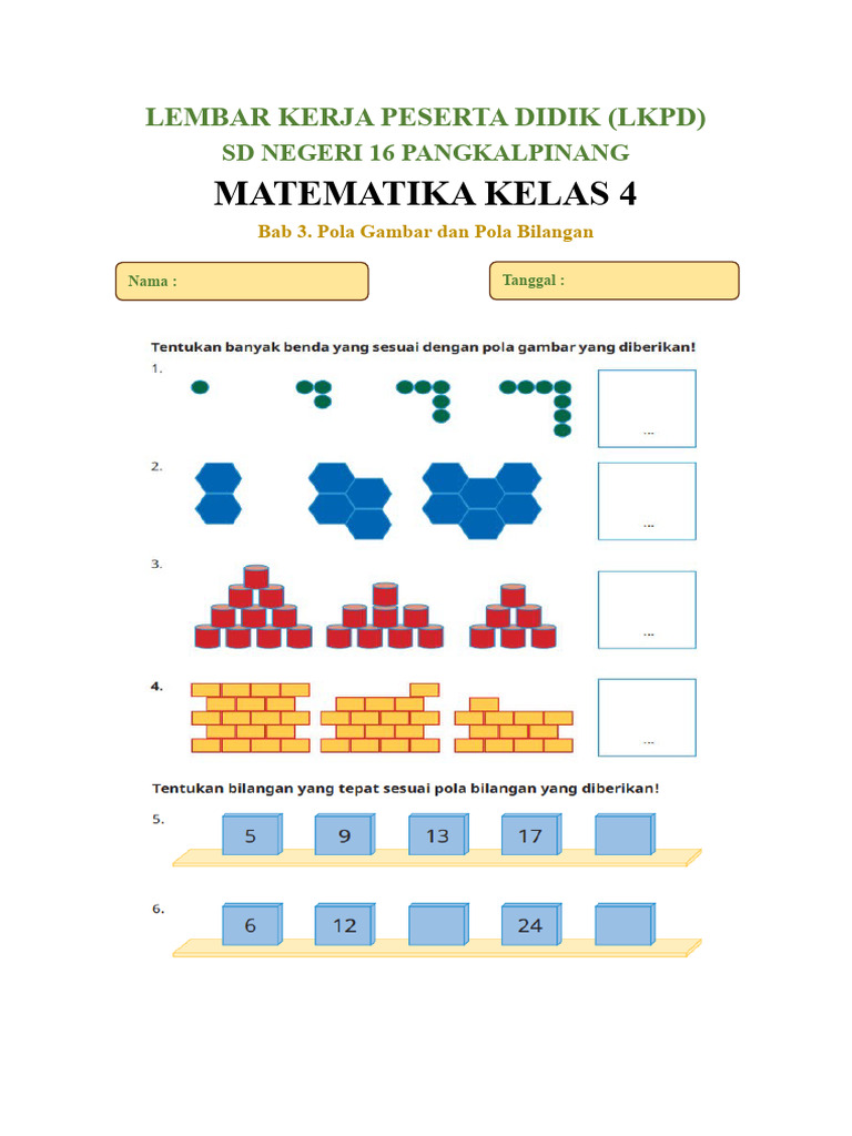LKPD Pola Gambar Dan Bilangan MTK Kelas 4 | PDF