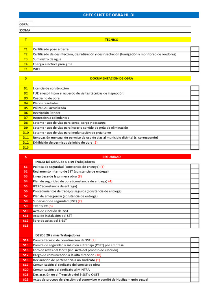 Check List al inicio de labores HL (3) | PDF