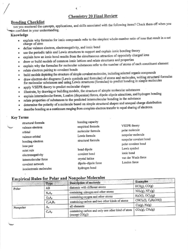 Chem 20 Final Review - Solutions (new). | PDF