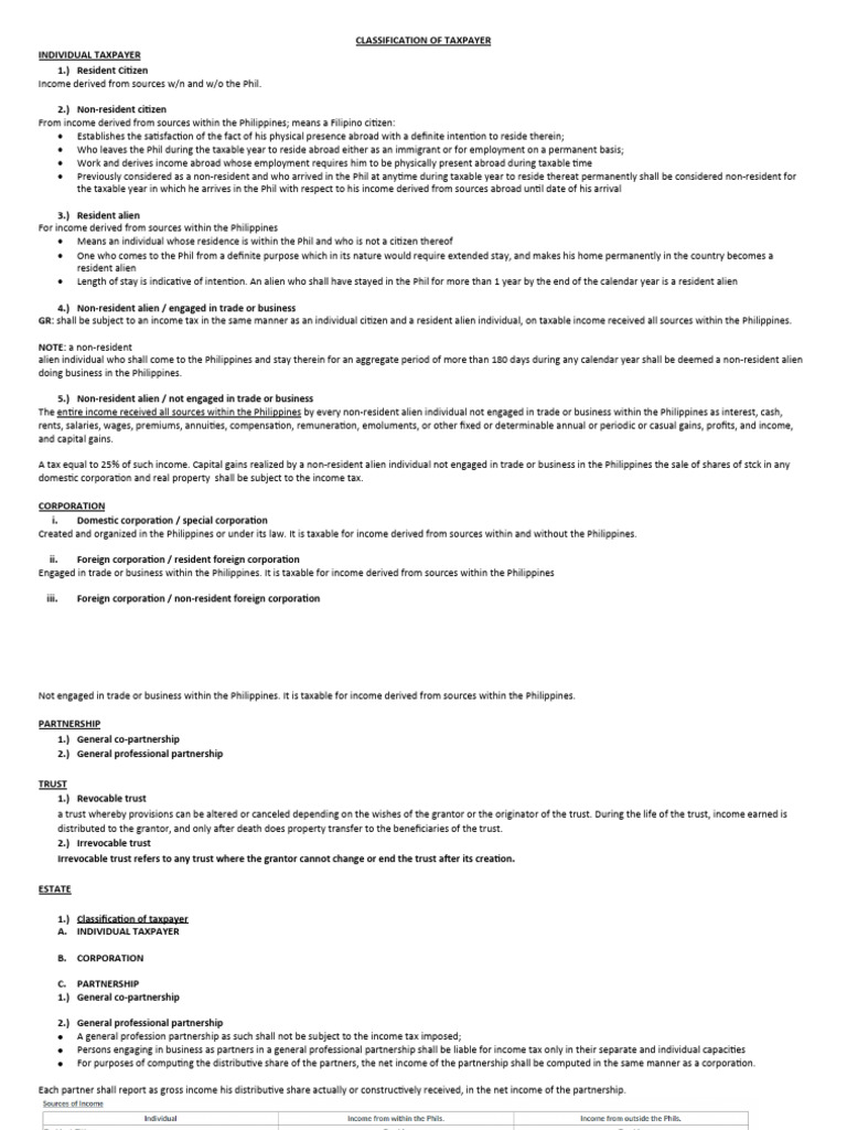 Classification of Taxpayer | PDF | Taxes | Taxation