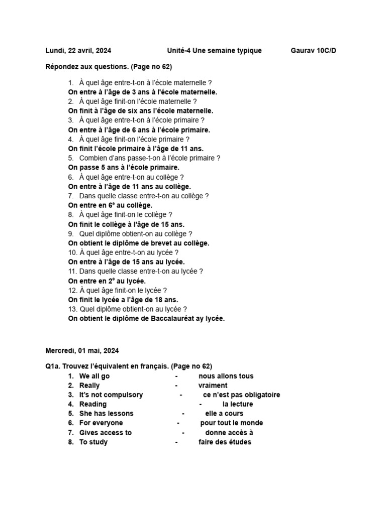 French Unit-4 Tricolore-4 | PDF | Morphologie linguistique | Typologie ...