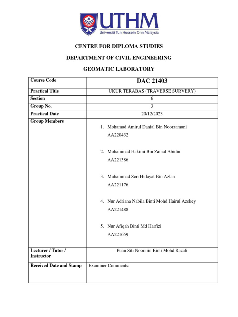 Ukur Terabas Lab Report G3 | PDF | Surveying | Accuracy And Precision