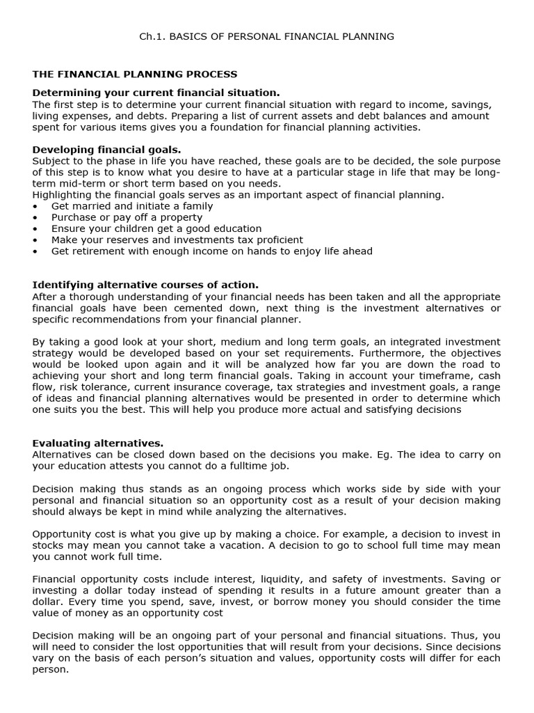 Notes On Personal Financial Planning | PDF | Cost Of Living | Investing