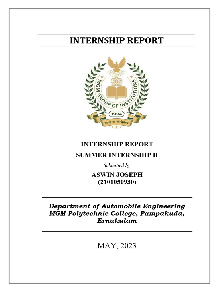 FNT Internship Report Aswin Joseph | PDF | Diesel Engine | Car