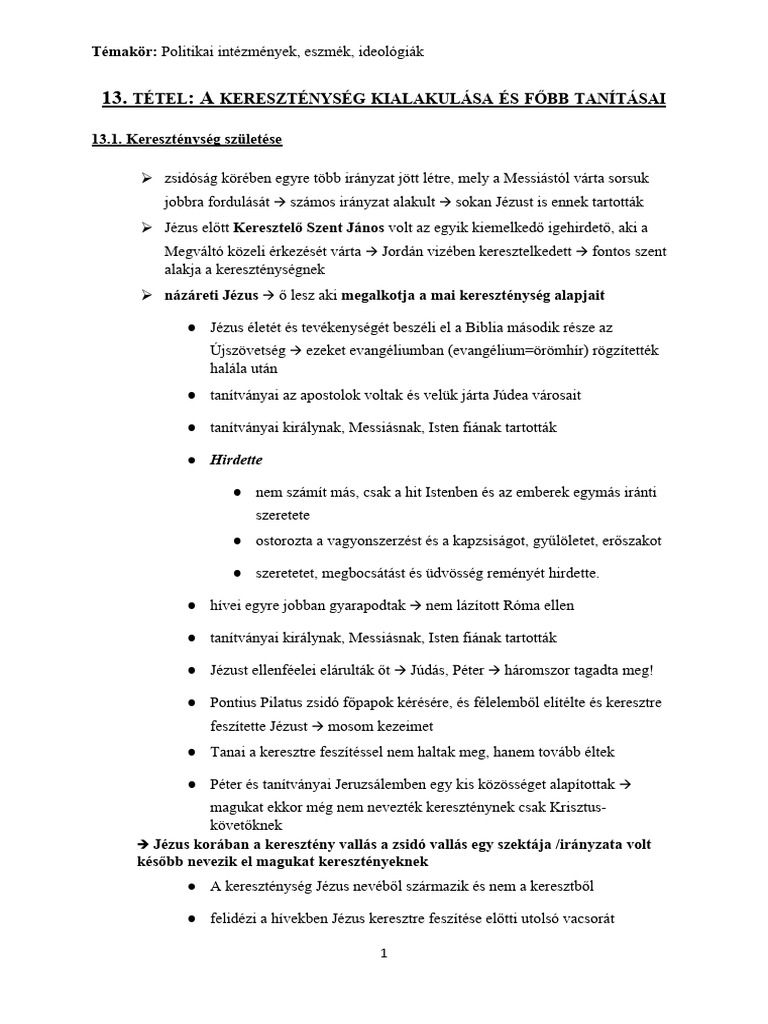 Tetel A Keresztenyseg Kialakulasa Es Fobb Tanitasai | PDF