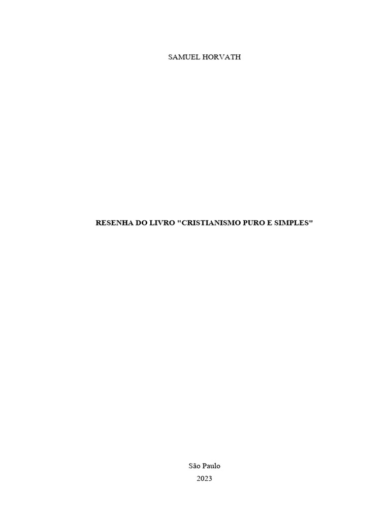 SAMUEL HORVATH Resenha Do Livro Cristianismo Puro e Simples | PDF | Fé ...