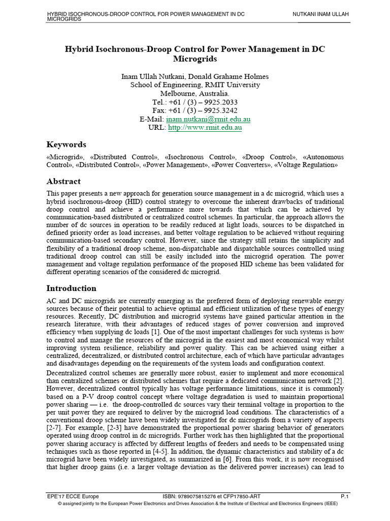 Hybrid Isochronous-Droop Control For Power Management in AC Microgrids | PDF | Power Electronics ...