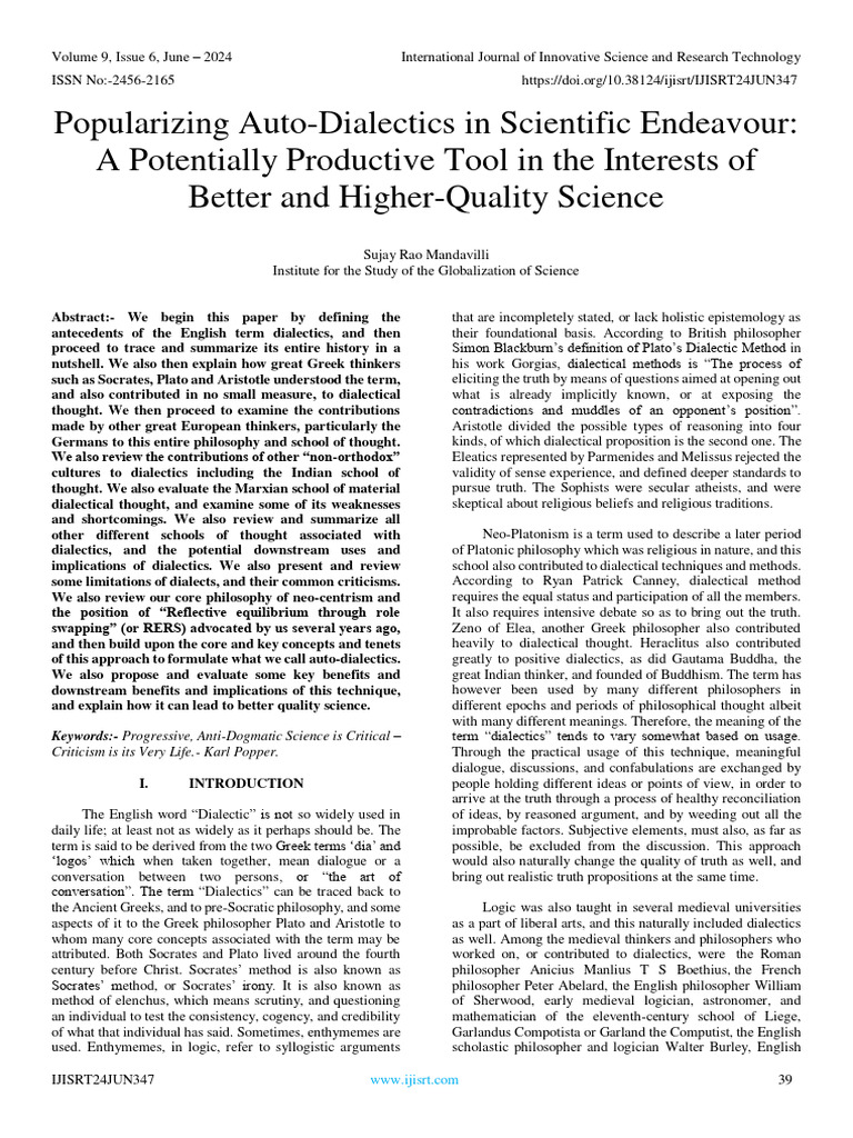 IJISRT24MAY2271 Autodialcetics Full Paper | PDF | Dialectic | Georg ...