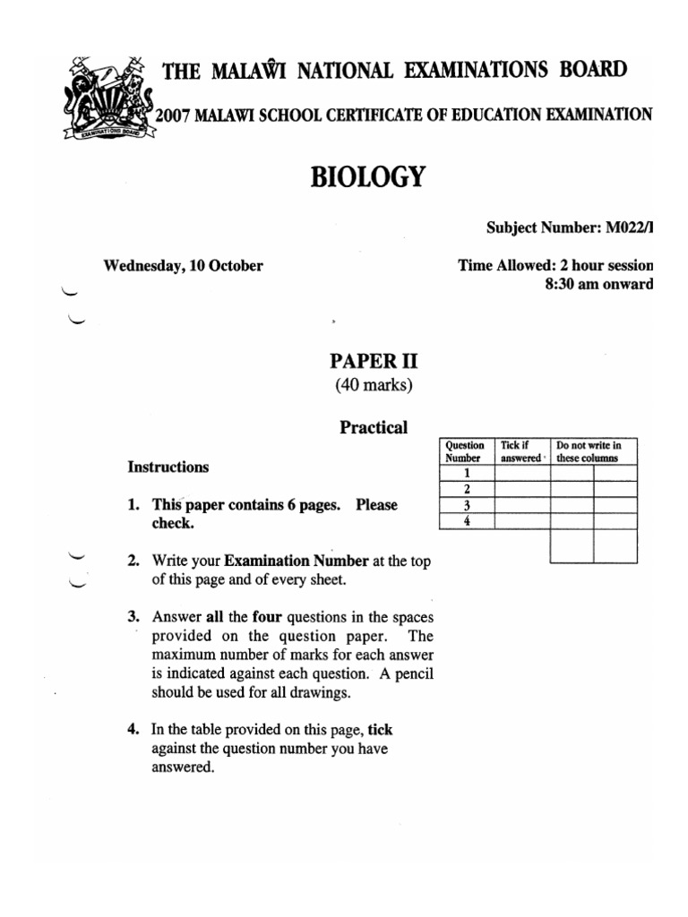 Bio 2007 Msce | PDF
