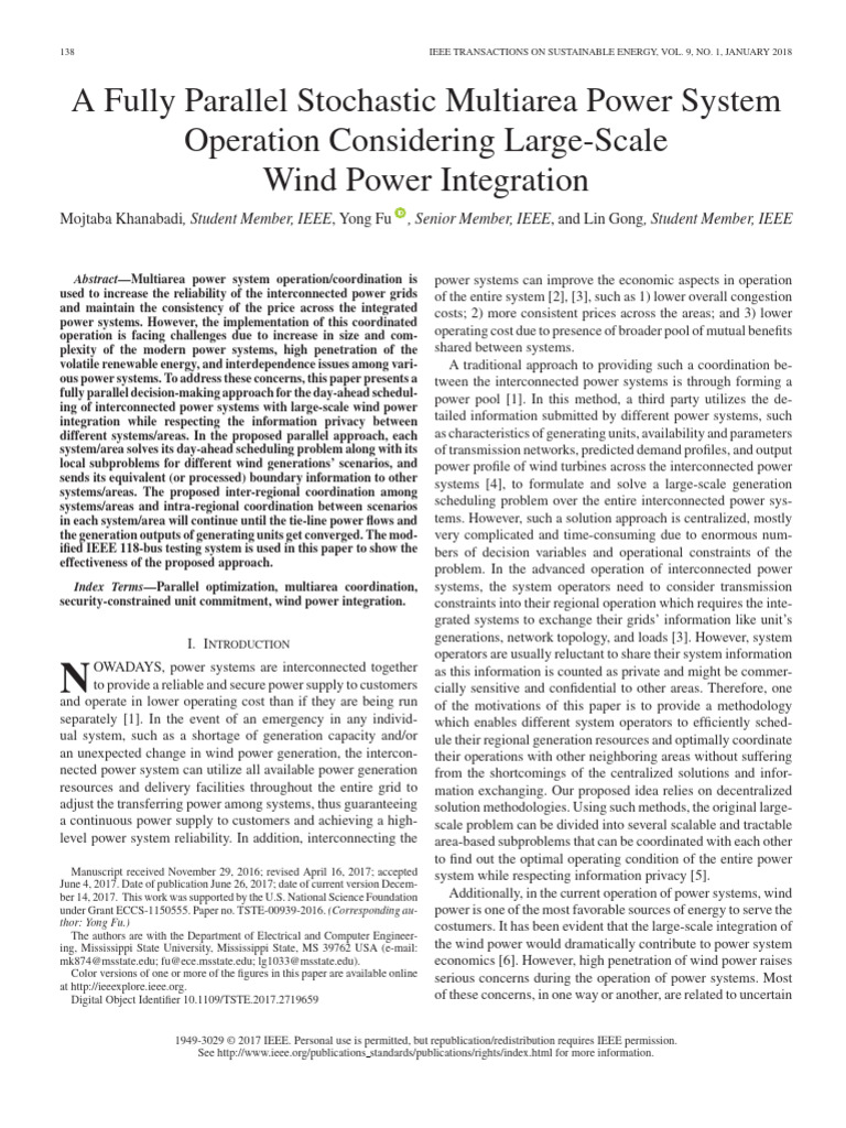 A Fully Parallel Stochastic Multiarea Power System Operation Considering Large-Scale Wind Power ...