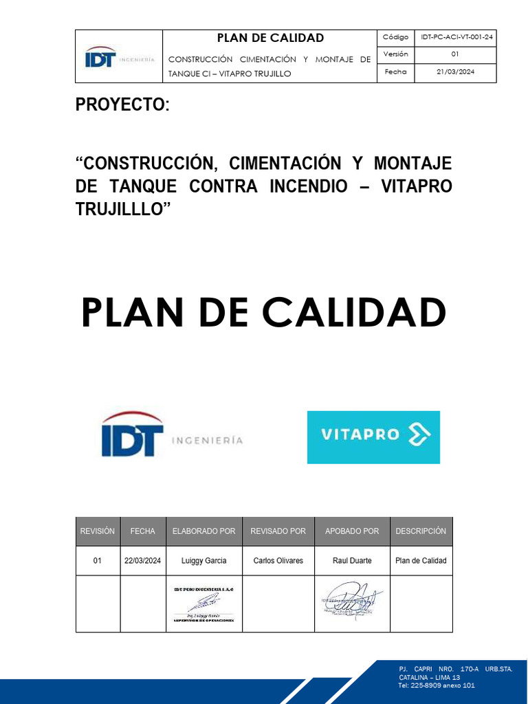 PLAN DE CALIDAD - VITAPRO | Descargar gratis PDF | Calidad (comercial)