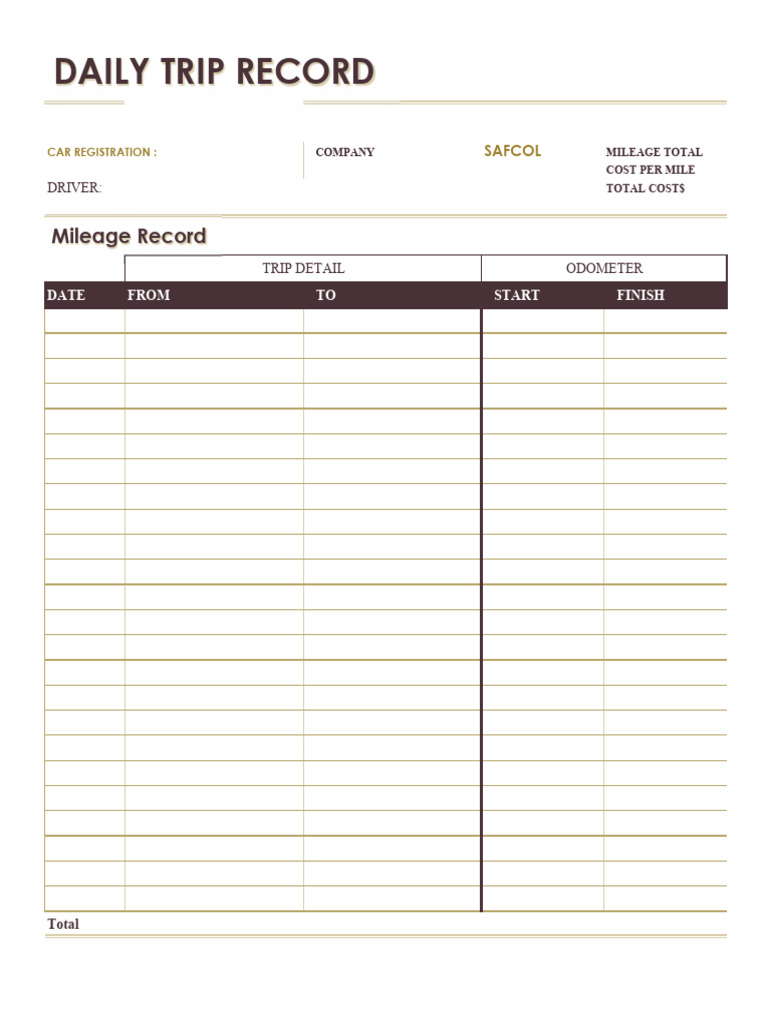 Daily Trip Sheet Template - 3 (EEEE | PDF