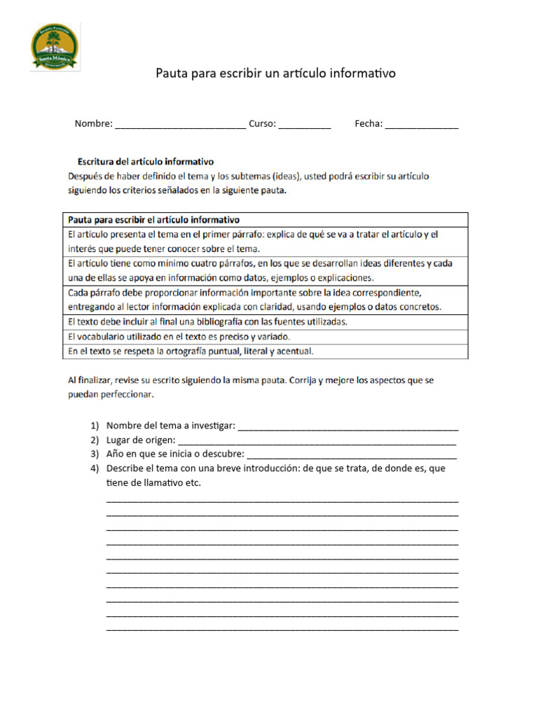 Pauta para Escribir Un Artículo Informativo 8° | PDF