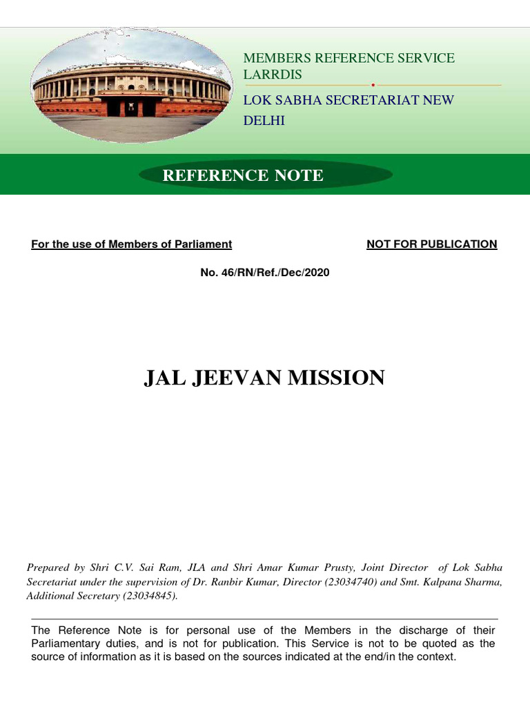 Jal Jeevan Mission: Reference Note | PDF | Drinking Water | Water Supply