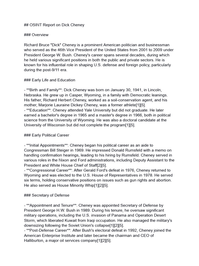 OSINT Report On Dick Cheney | PDF | Dick Cheney | Politics Of The ...