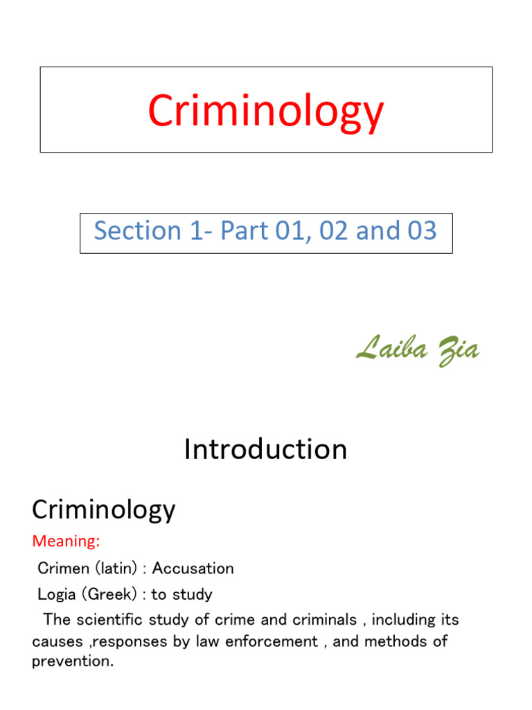 Lecture 01 - Criminology - Laiba | PDF | Criminology | Crimes