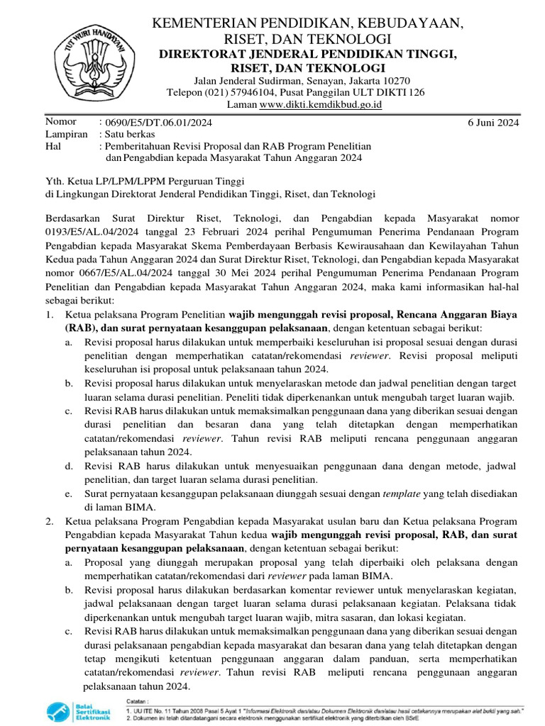 Pemberitahuan Revisi Proposal Dan RAB Program Penelitian Dan Pengabdian Kepada Masyarakat Tahun ...