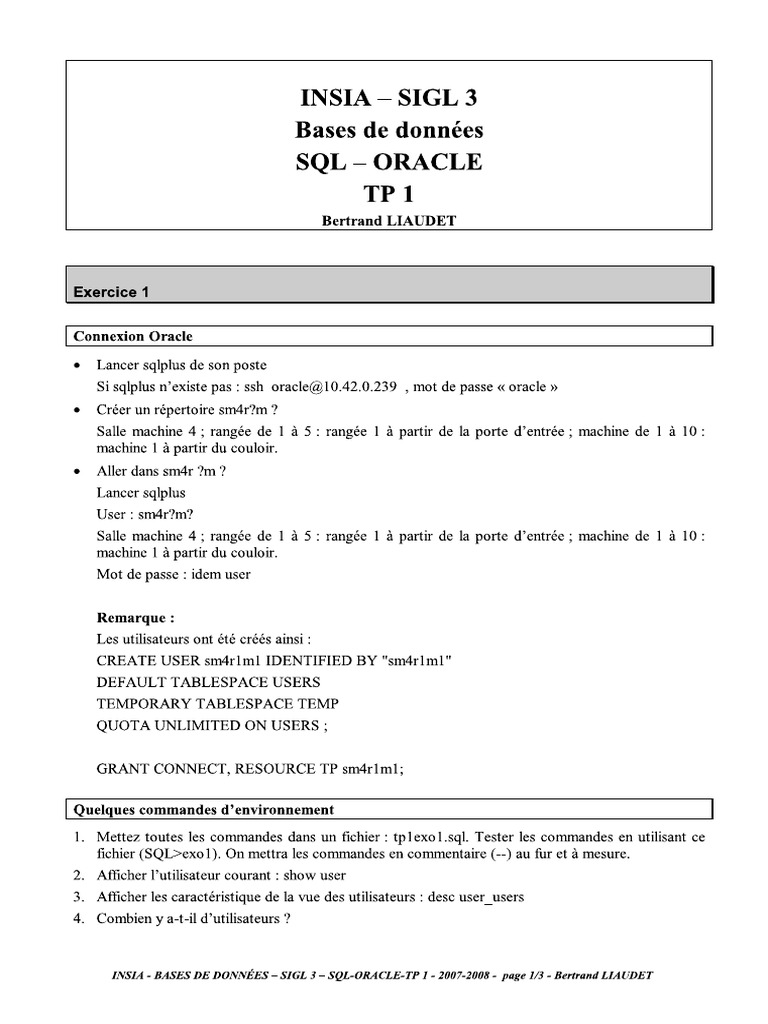 Insia Sigl 3 SQL Oracle Tp1 | PDF