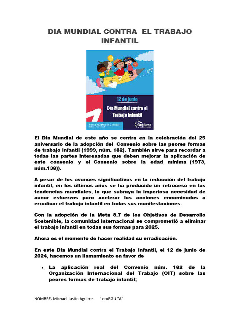 Día Mundial contra Trabajo Infantil 2024 | PDF