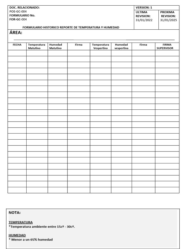 For-Gc-004 Temperatura y Humedad Almacen | PDF