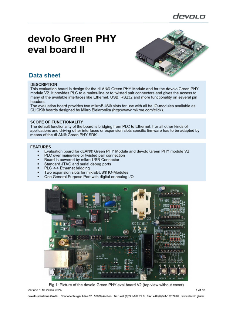 Devolo GreenPHY evalboardII Datasheets EN | PDF | Analog To Digital Converter | Electronics