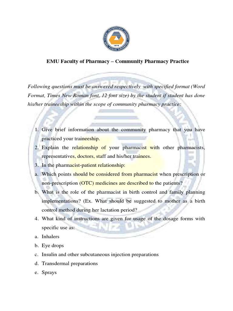 Community Pharmacy Questions (1) | PDF | Pharmacy | Prescription Drugs