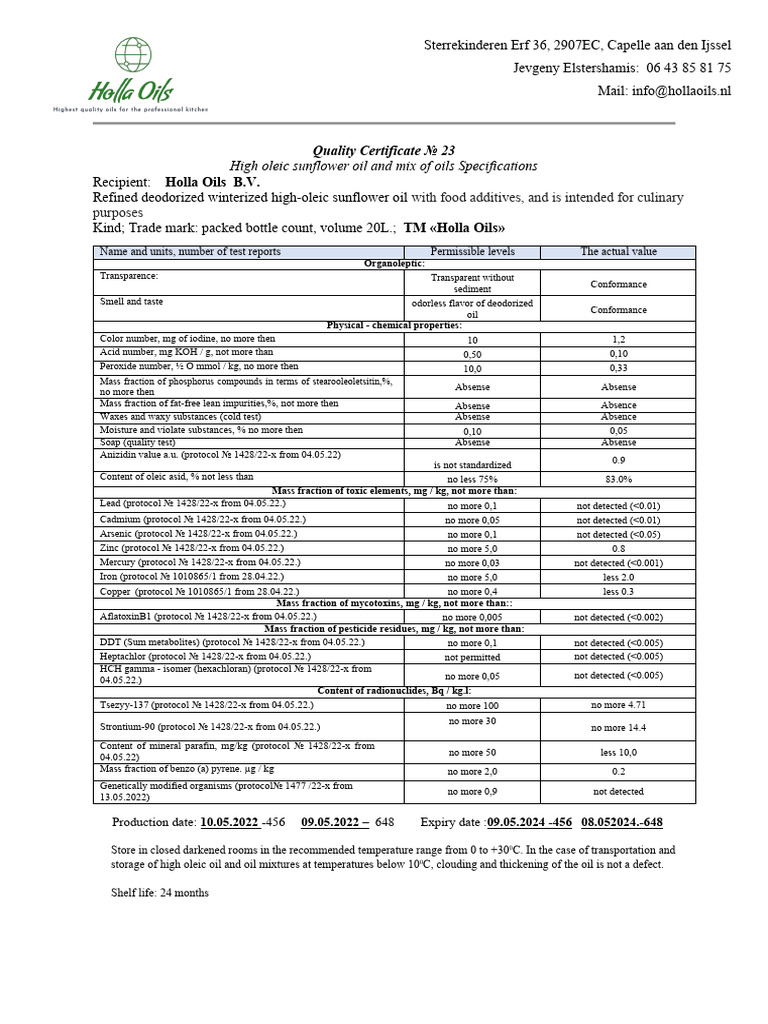 Product Specifications 20 L | PDF | Chemical Substances | Chemistry