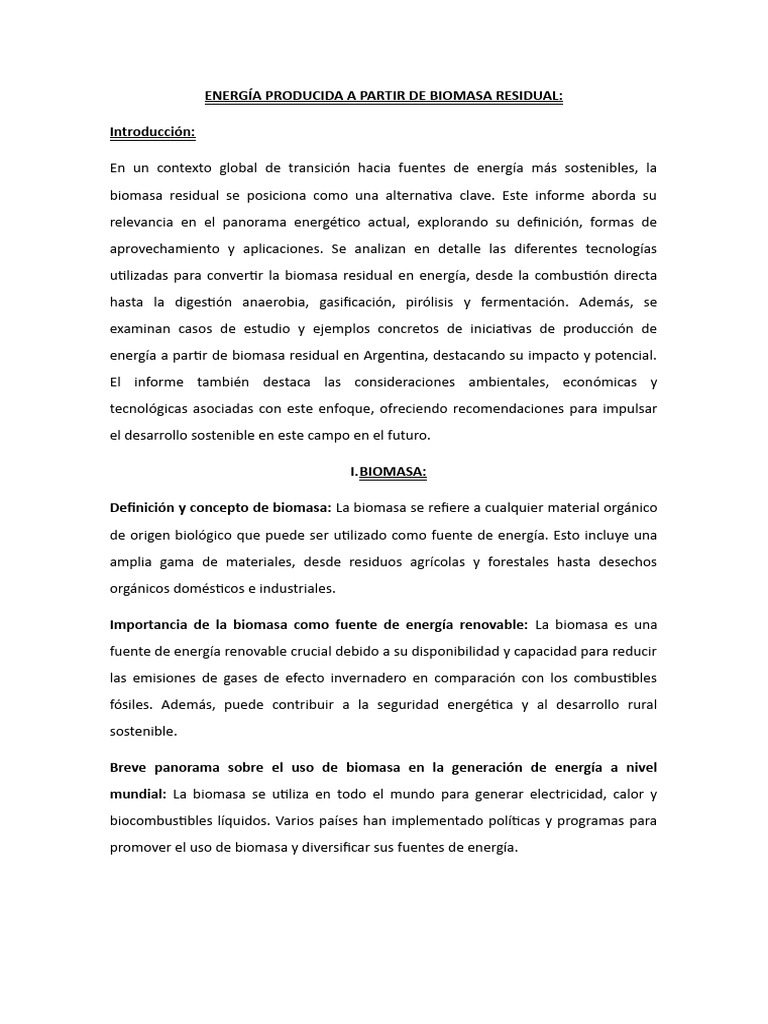 TP 1 Biomasa Residual Paczkowski Segulla Roldan Olguin Helguero | PDF | Biomasa | Biocombustible