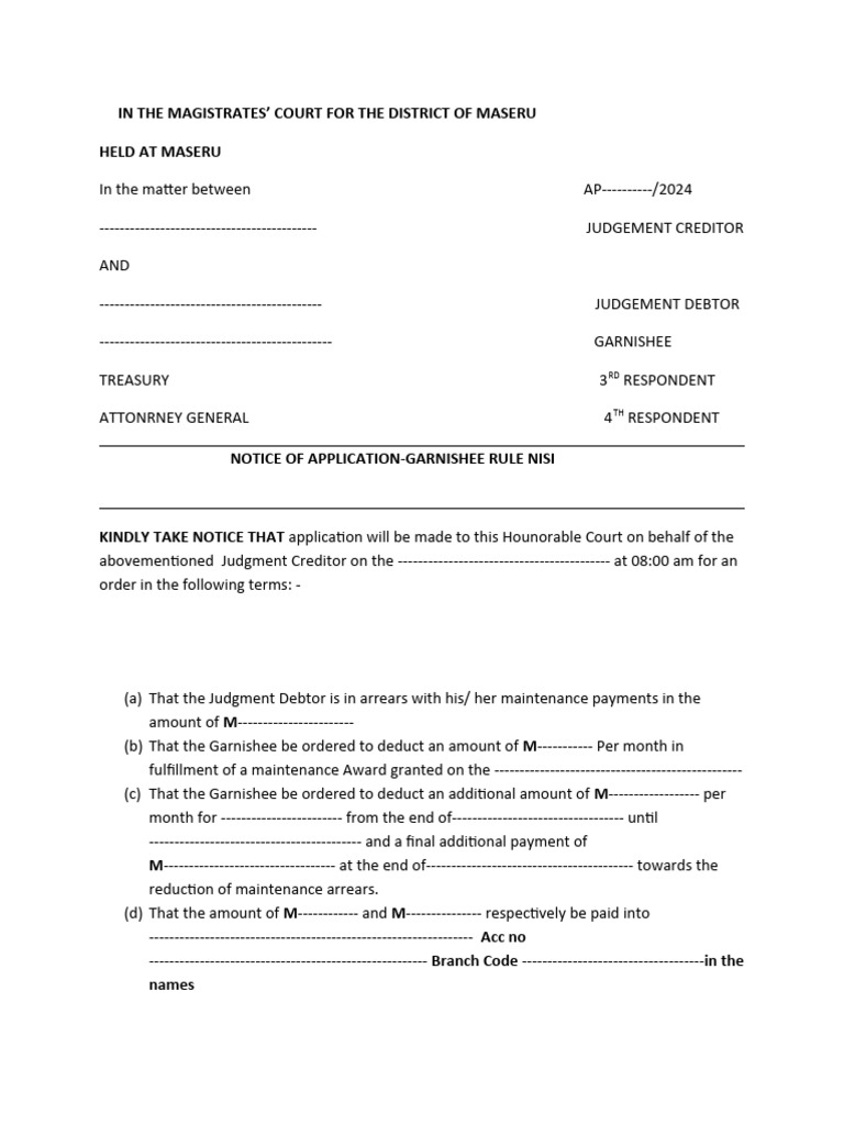 Garnishee Application | PDF | Judgment (Law) | Garnishment
