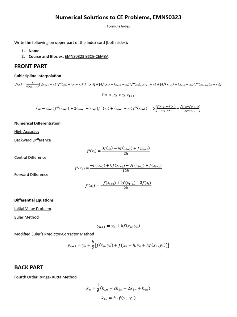 EMNS0323 Formula Index | Download Free PDF | Applied Mathematics | Computational Science