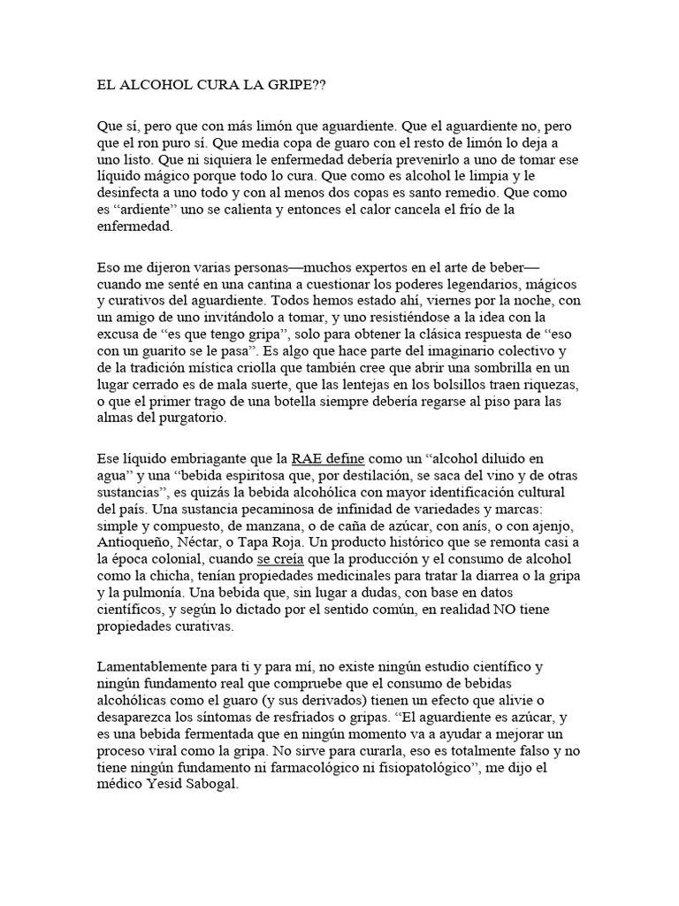 El Alcohol Cura La Gripe | PDF | Virus | Bebida